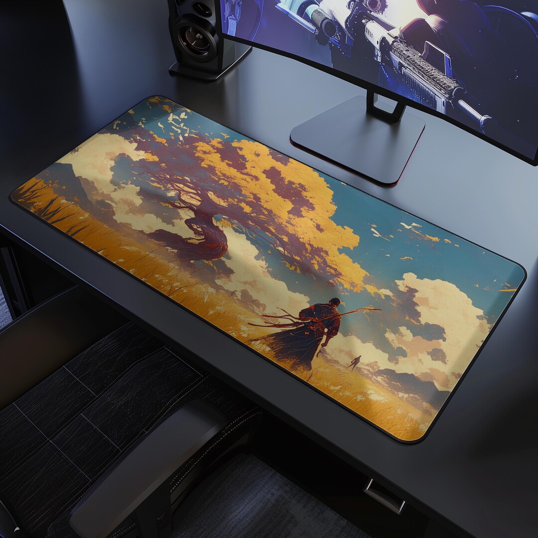 Golden Horizon Samurai Desk Mat - Tranquil Japanese Art for Home ...