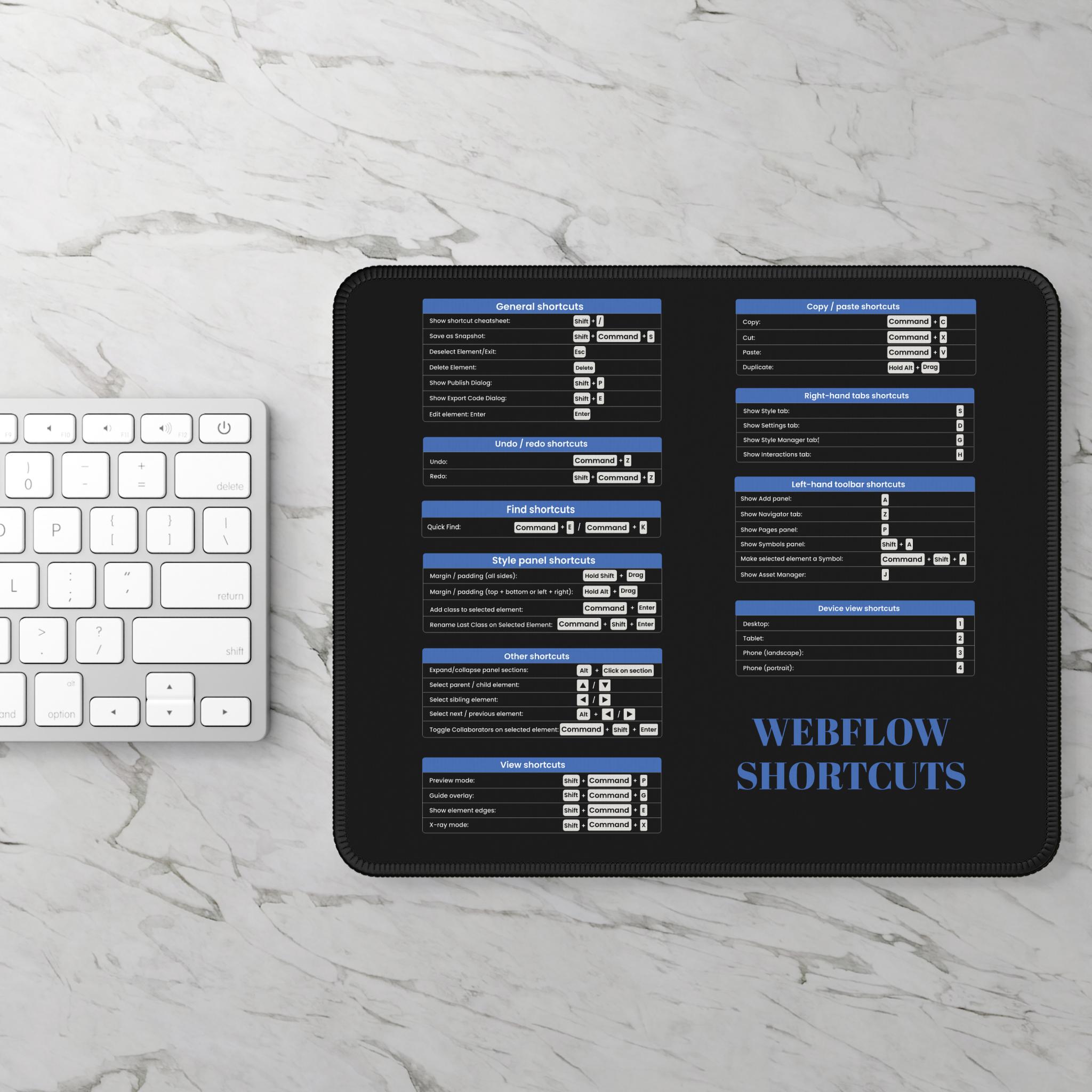 Webflow Shortcuts Cheatsheet Mousepad | Personalizable Web Designer Pad ...