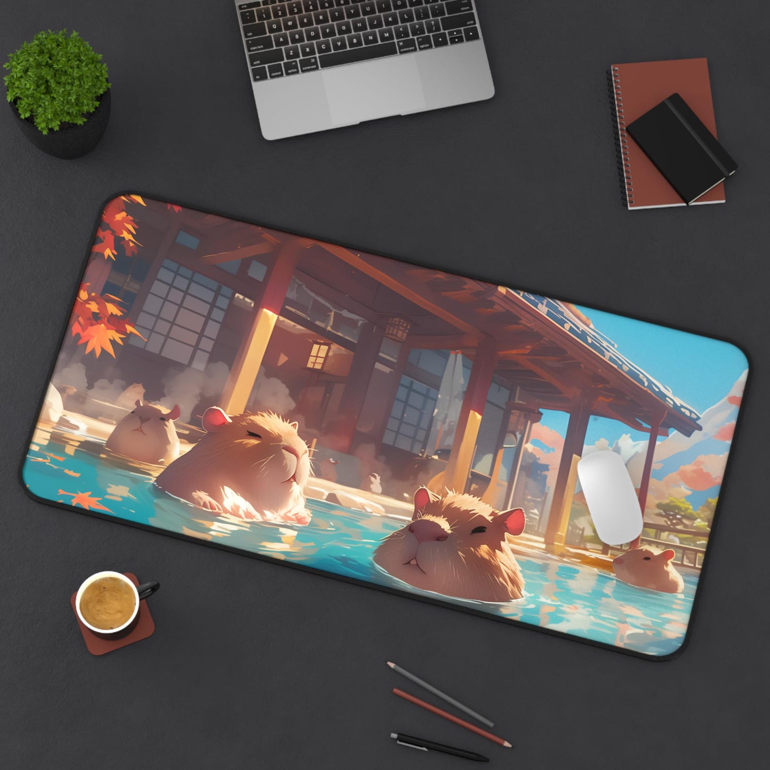 Capybara Hot Spring Desk Mat: Japanese Onsen Mousepad - Etsy