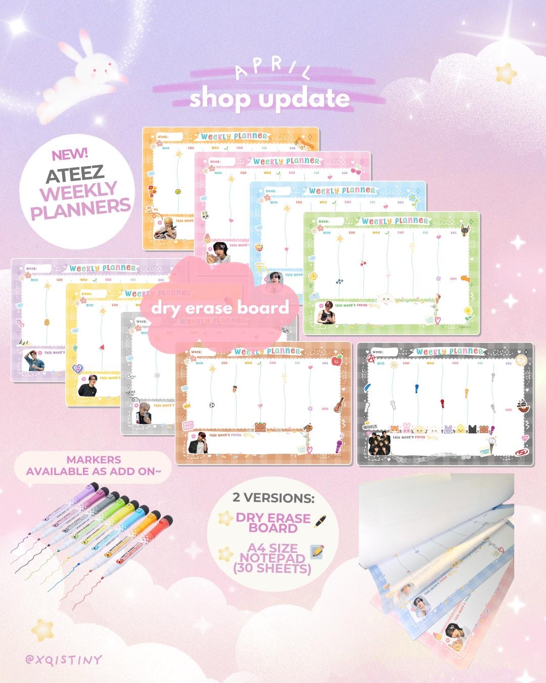 ATEEZ Weekly Planner Dry Erase Board | Markers | Magnetic | Fridge ...