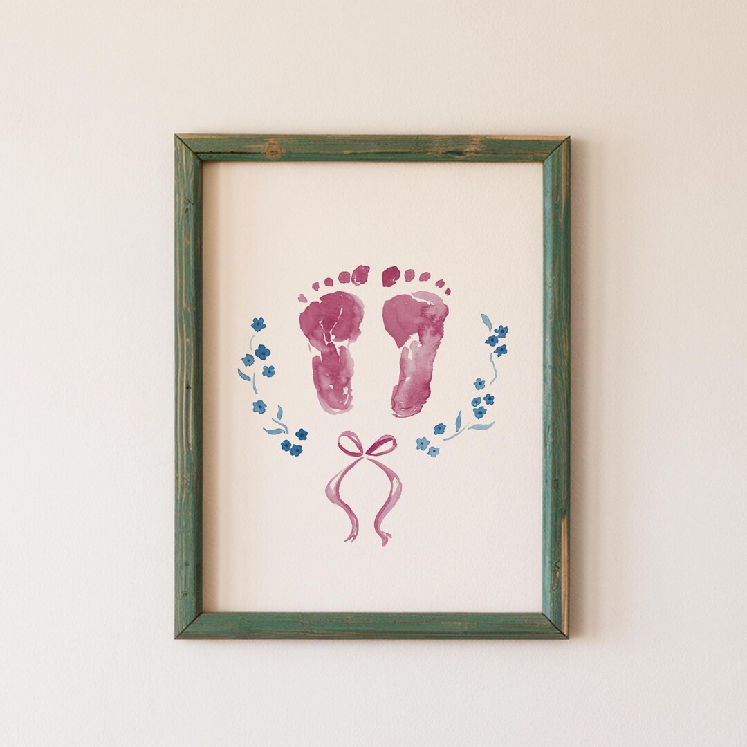 Pink Forget Me Not Memorial Art: Watercolor Baby Footprints Print - Etsy