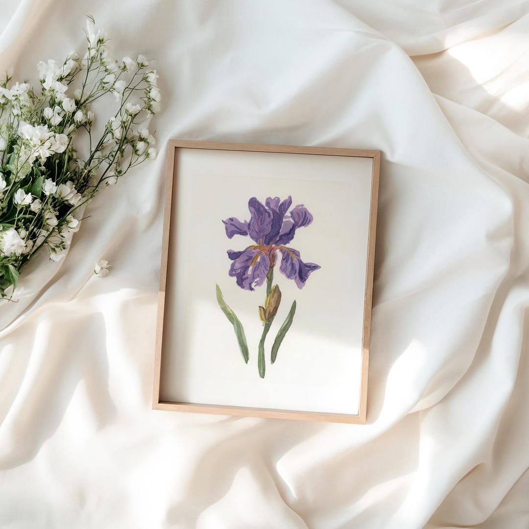 FEBRUARY Birth Flower Nursery Art – Classy Purple Blue Iris Watercolor ...