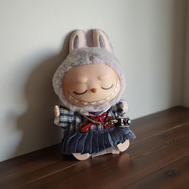 17cm Labubu Doll Outfit – Preppy Plaid Jacket & Skirt Set | Handmade ...