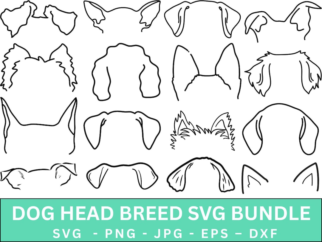 Dog Breed Ears Outline SVG Bundle, Line Art Tattoo Design (digital ...