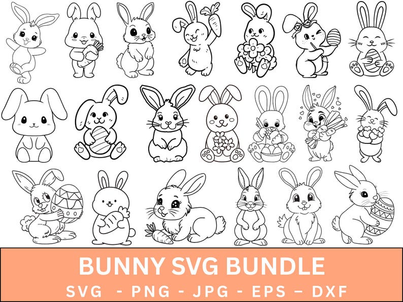 Bunny Svg Bundle,outline Bunny Svg,bunny Bundle SVG PNG Files for ...