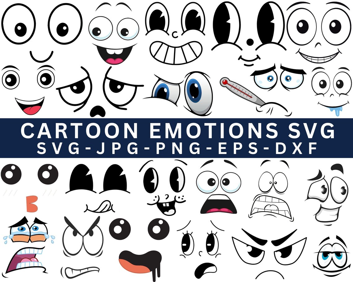 Cartoon Emotion Faces SVG Bundle,face Emotion Svg Bundle,smiley Face ...