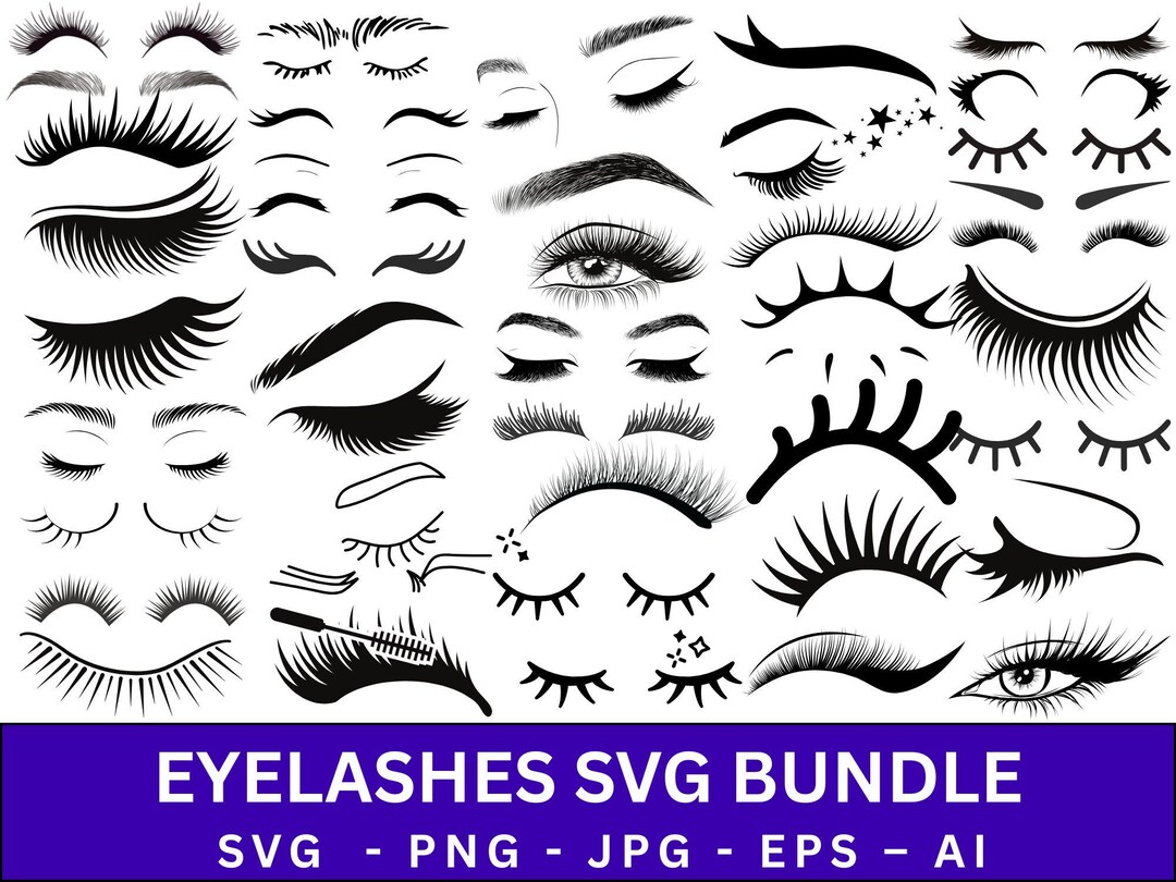 Eyelashes SVG Bundle, Eyebrow Silhouette, Makeup Cut Files (digital ...