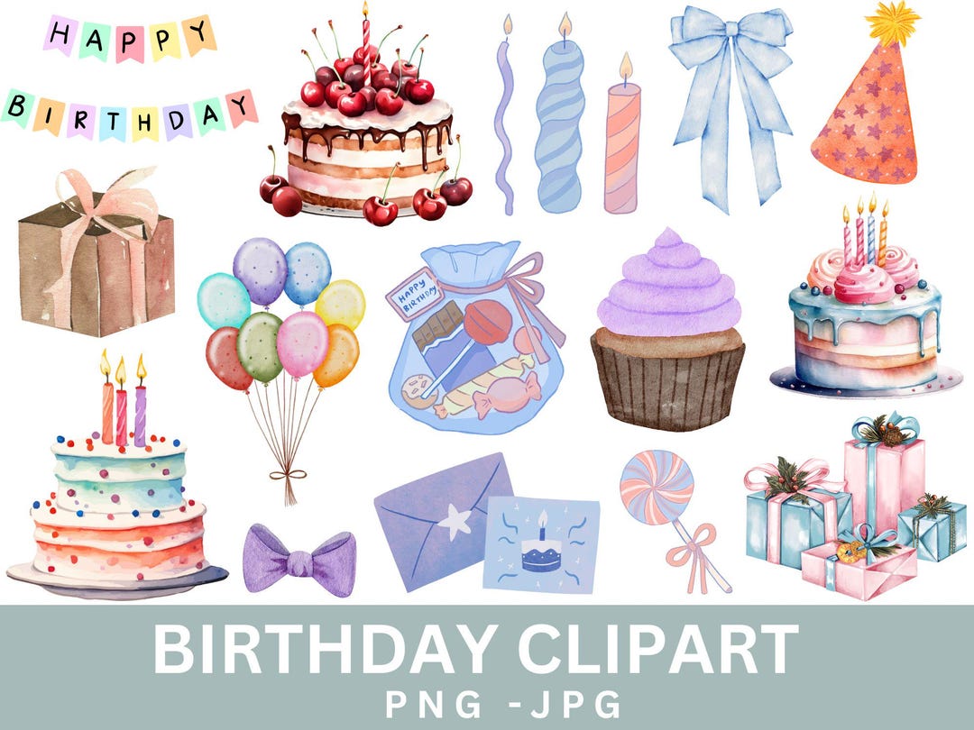 Watercolor Happy Birthday Clipart Set,happy Birthday Clip Art,happy ...