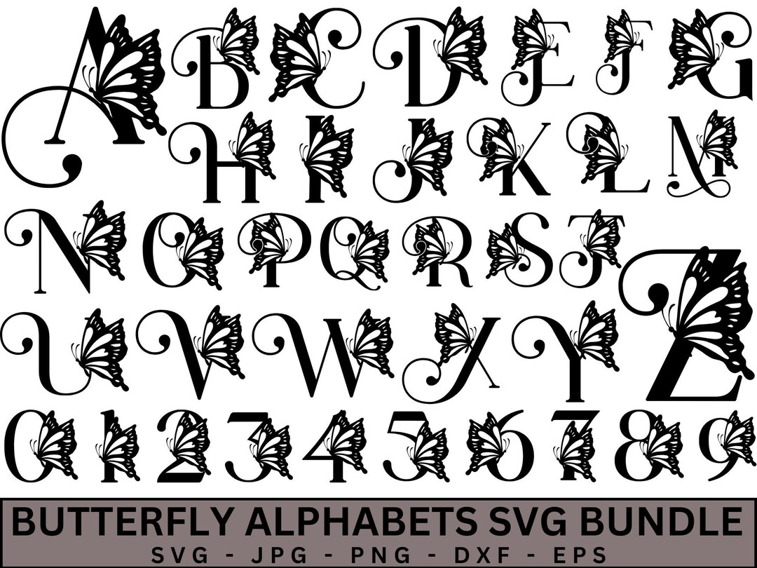 Butterfly Monogram Font,butterfly Svg,monogram Frame Alphabet,cut File ...