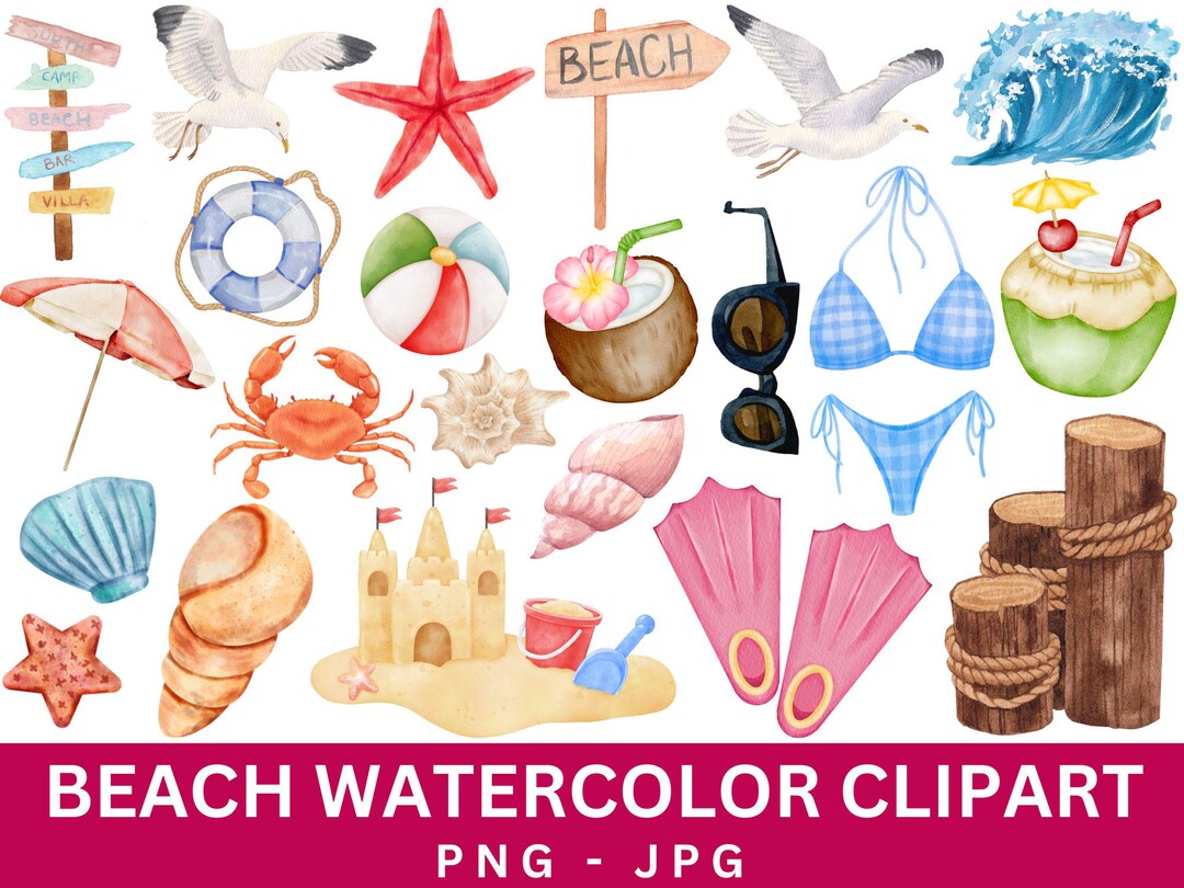 Beach Clipart,watercolor Beach Day Clipart,summer Clipart,boho Beach ...