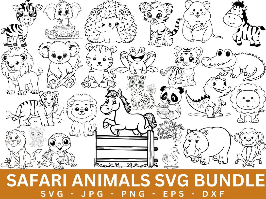 Safari Animals Outline Svg,vector Files,jungle Animal Cut File Cricut ...