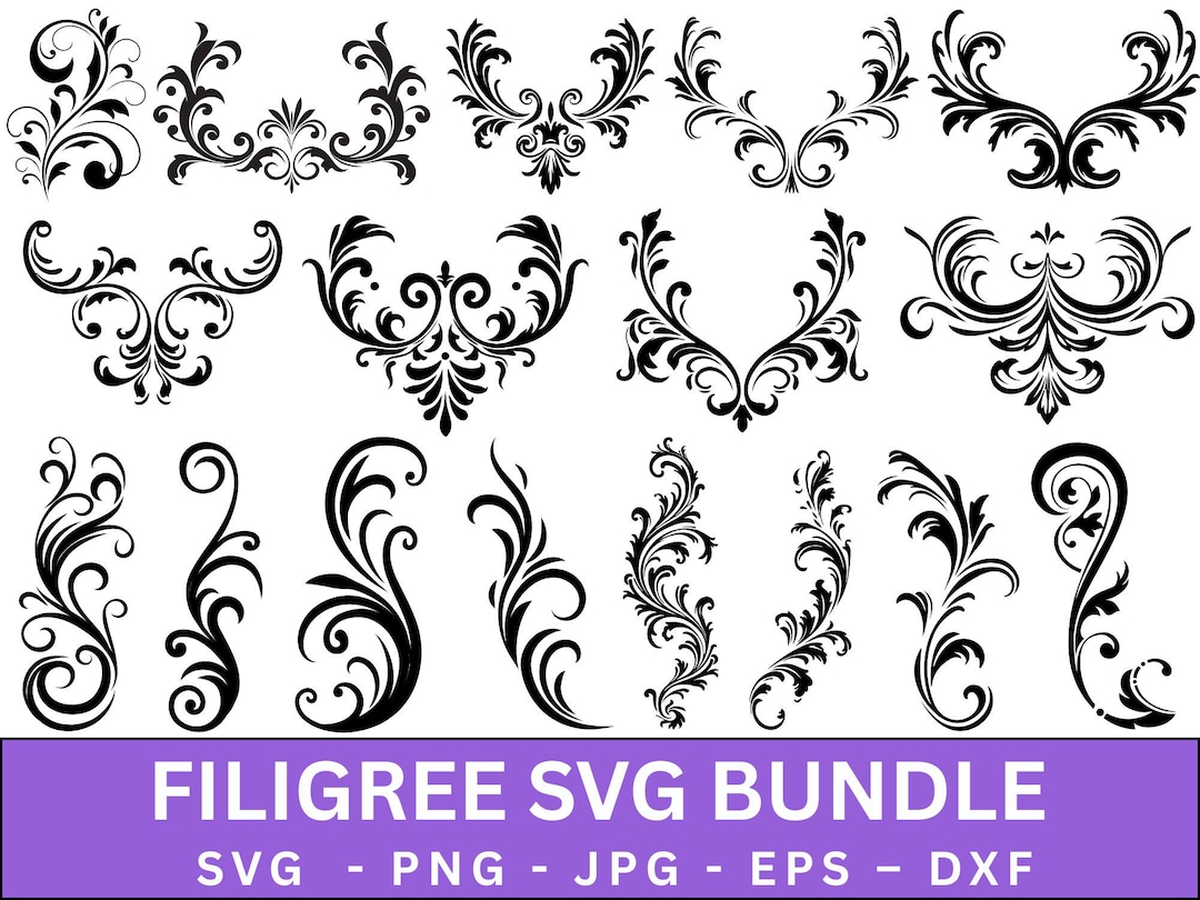 Elegant Filigree Svg,decorative Svg,cricut Filigree Scroll SVG Bundle ...