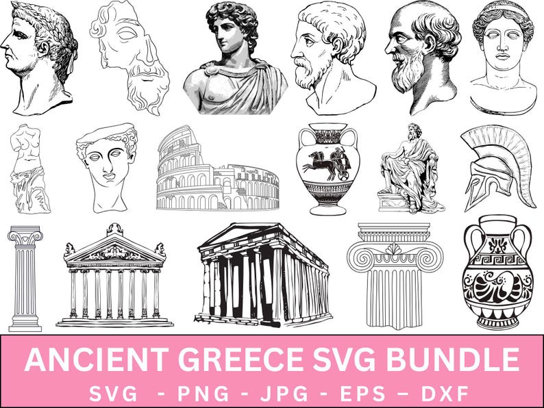 Ancient Greek Roman Svg,greece Symbols Svg Png Bundle,sculpture Svg for ...