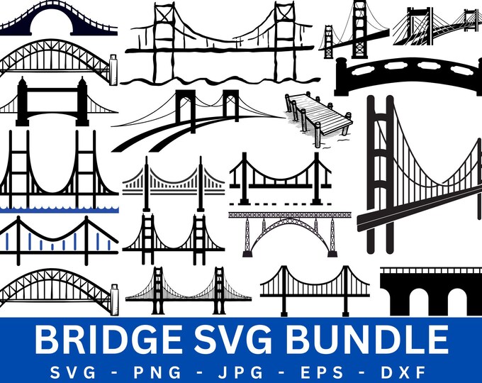 Arch Bridge Vector Clipart Set / Outline & Stamp Drawing Illustrations ...