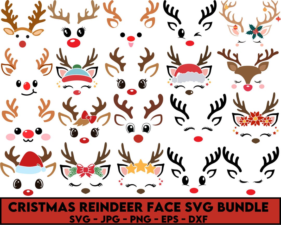 Christmas Reindeer Faces SVG Bundle,reindeer Svg,boy Reindeer Svg ...