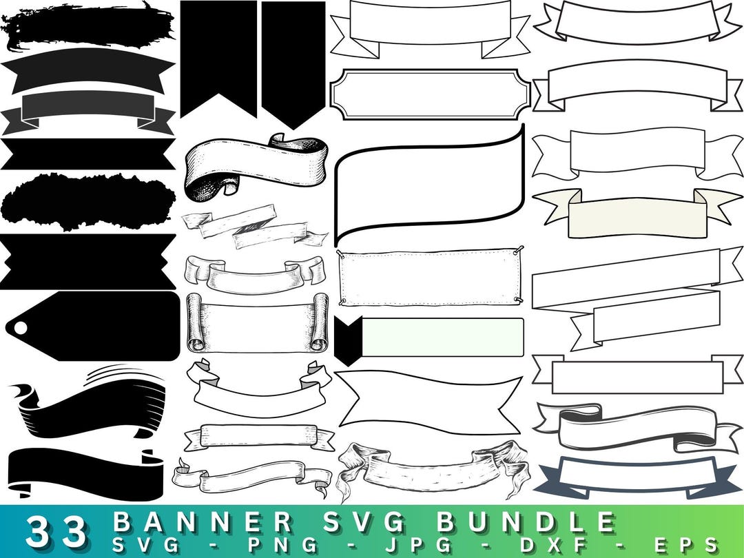 Banner Svg Bundle,birthday Banner Svg,banner Outline,banner Clipart ...