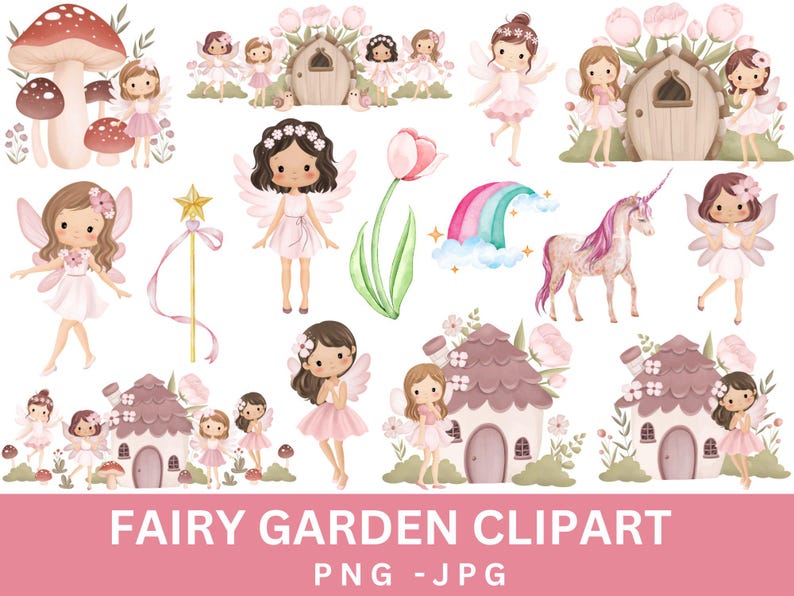 Watercolor Fairy Clipart Bundle,fairytale Fantasy Fairy House Png,cute Fairy Clipart,magical ...