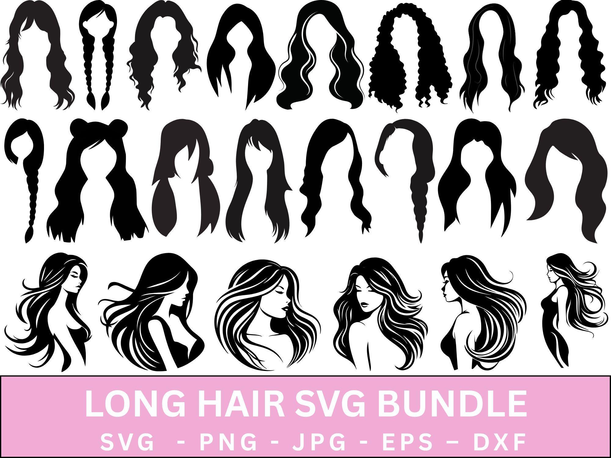 Women Hairstyle Clipart Pack SVG,HAIR Svg,long Hair Style Silhouette ...