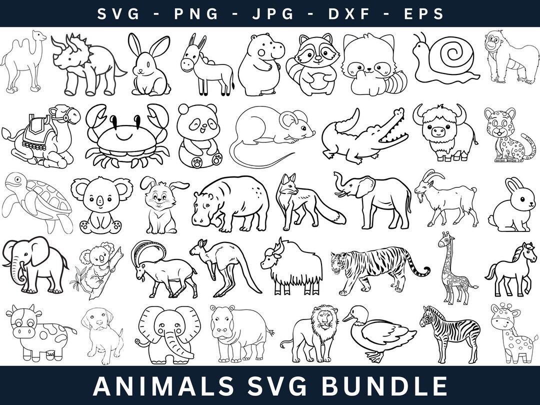 Animal Outline SVG Bundle, Forest, Safari, Farm Clipart (digital ...