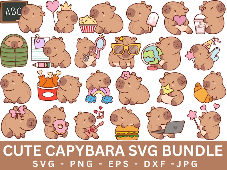 Cute Capybara SVG Bundle,kawaii Capybara Clipart,instant Digital ...