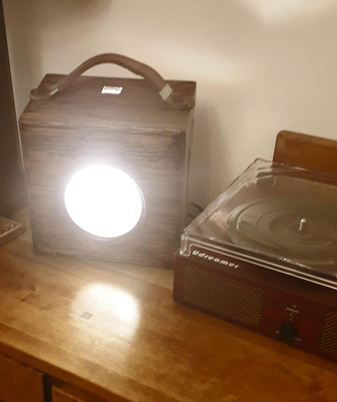 Rustic Table Lamp Solid Wood LED Vintage Wooden Box Lamp Farm House ...