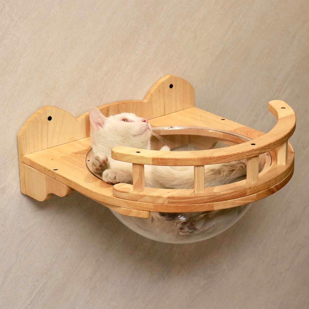 Rubberwood Cat Space Capsule: Wall Mounted Cat Bed - Etsy