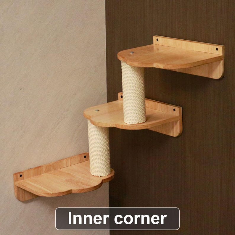 Rubberwood Cat Wall Steps: Cat Climber Shelf With Scratching Post - Etsy