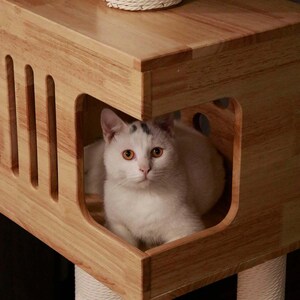 Rubber Wood Cat Tree Floor to Ceiling, No Drilling, Adjustable Height ...