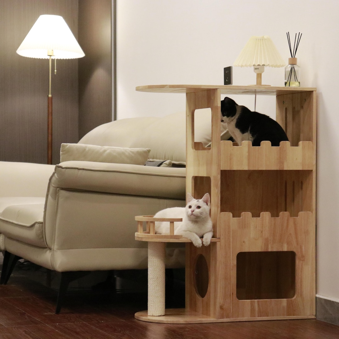 Rubberwood Modern Cat Furniture, Side Table for Cats 27.6''*13.8''*36.6 ...