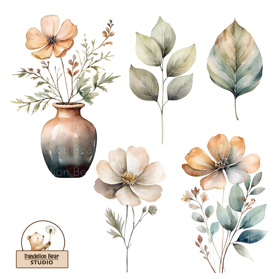 Watercolor Wildflower Clipart Set | Boho Meadow Flowers (15 PNG ...