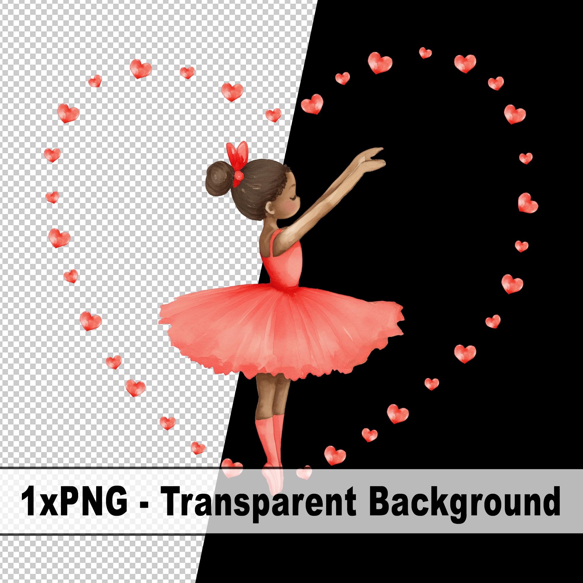 Ballerina Valentines Clipart | Watercolor Dancer With Hearts (PNG ...