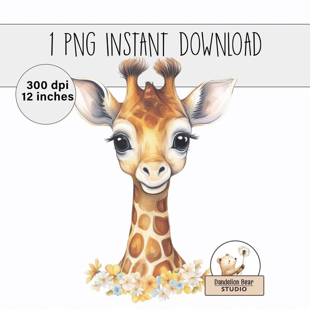 Watercolor Baby Giraffe Clipart PNG | Safari Animal Sublimation File ...