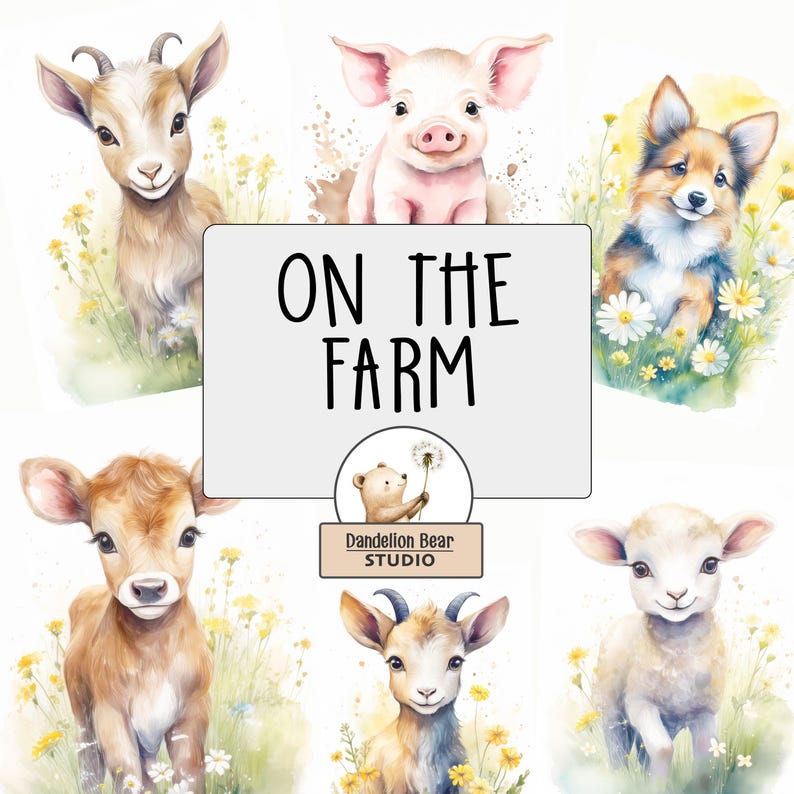 Watercolor Baby Farm Animals Clipart Set | JPG, Commercial Use (digital ...