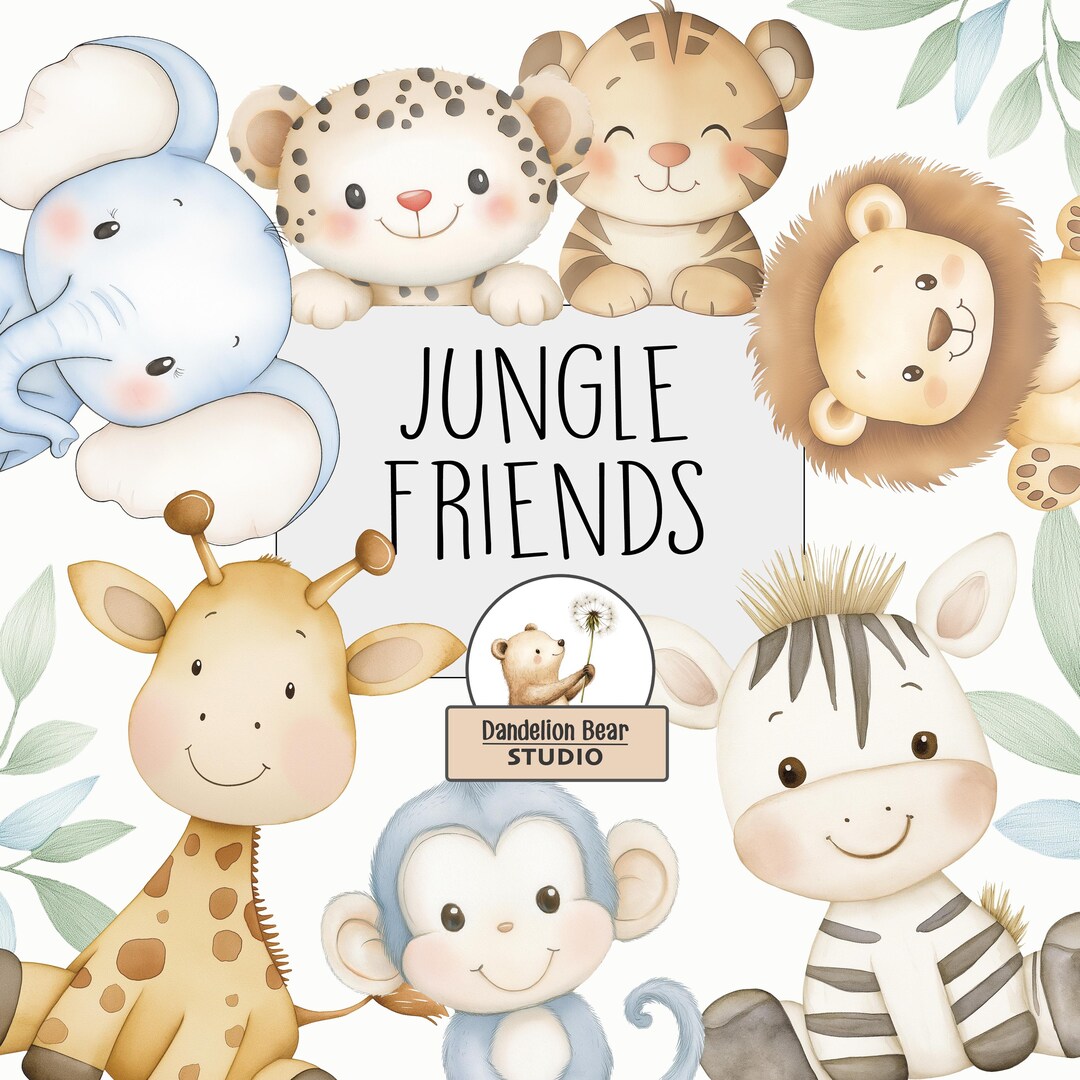 Watercolor Baby Safari Animal Clipart Set | Jungle Nursery (PNG ...