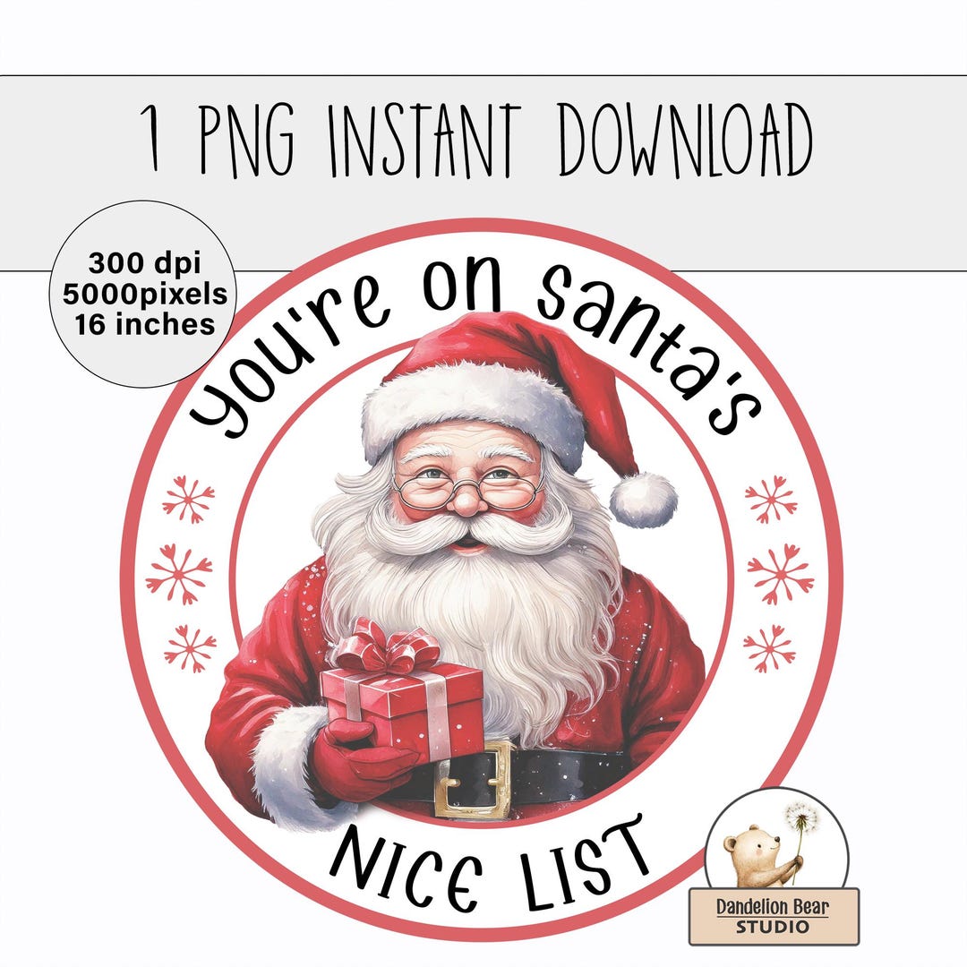 Santa's Nice List Christmas Sublimation Design | PNG Instant Download ...