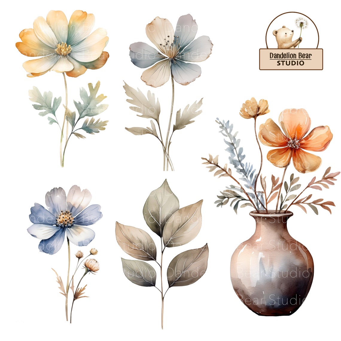 Watercolor Wildflower Clipart Set | Boho Meadow Flowers (15 PNG ...