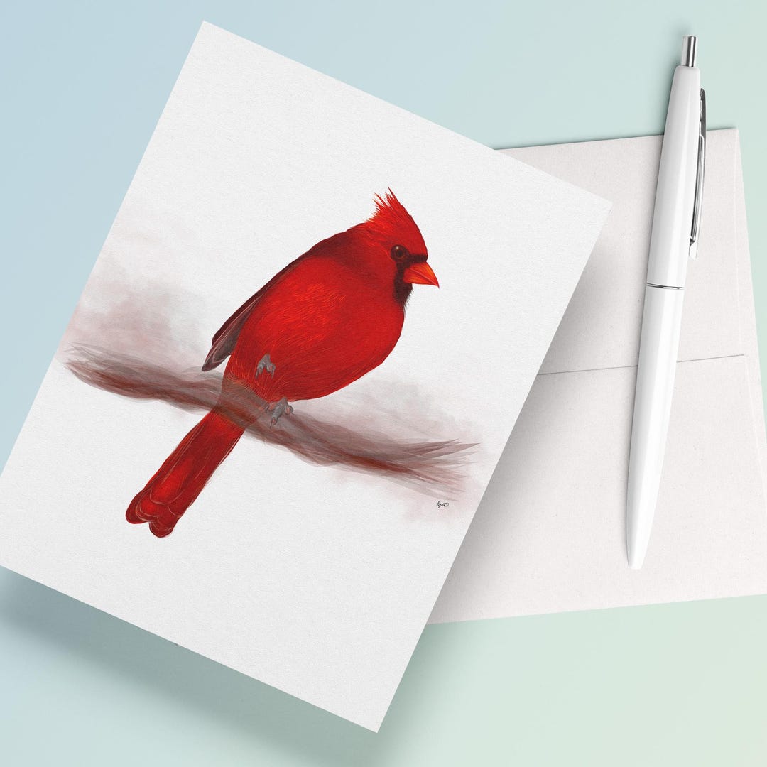 Red Cardinal Printed Greeting Card Bird Design Premium Stock Note ...