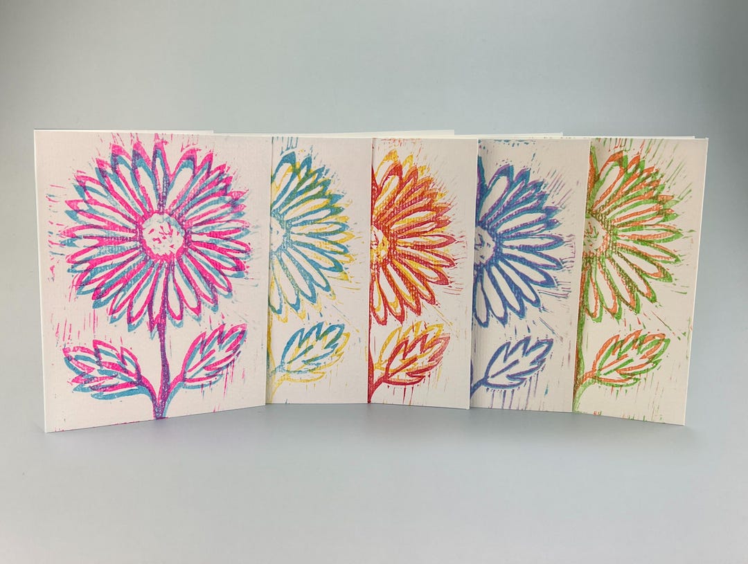 Colorful Daisy Stamped Greeting 5 Card Bundle - Etsy