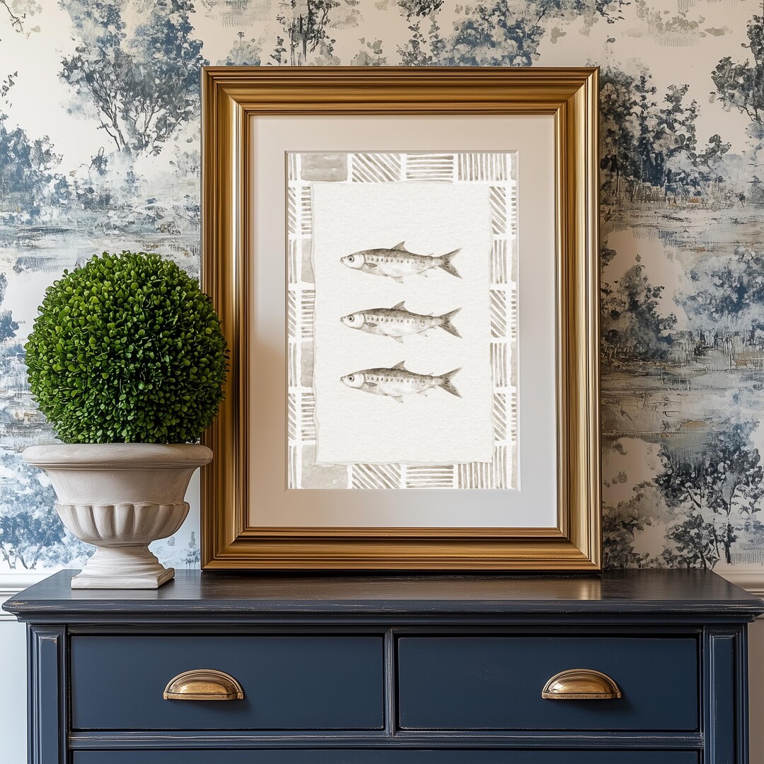 Sardine Print Ocean Wall Art Beach House Decor Coral Painting Sardine ...