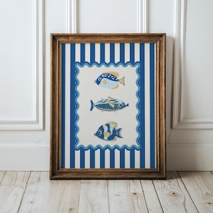 Coastal Print Nautical Kitchen Wall Art Trendy Seafood Print Vintage ...