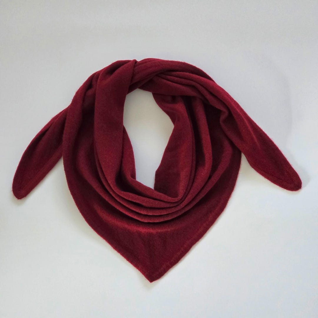 Burgundy Cashmere Headscarf, Triangle Handknitted Scarf, Bandana ...