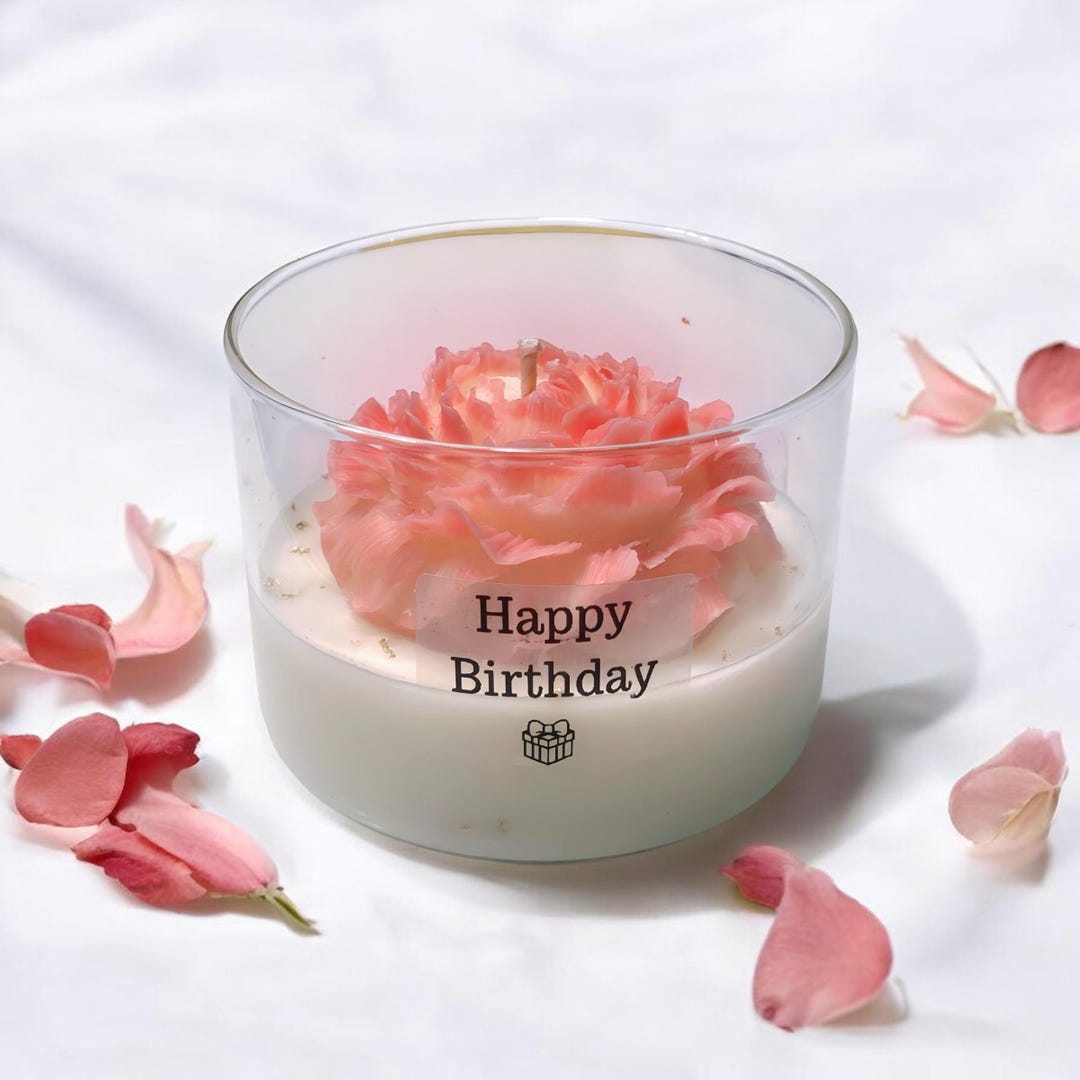 Birthday Flower Candle Elegant Pink Floral Design Hand-poured Soy Wax ...