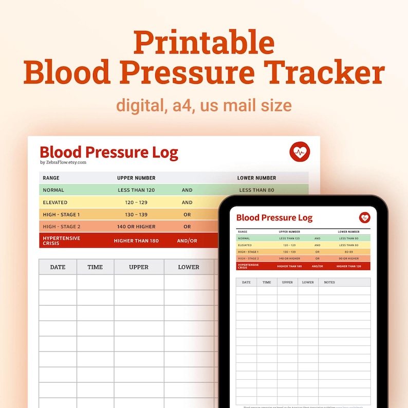 Blood Pressure Log: Printable, Daily Tracker, Digital, Health Journal ...