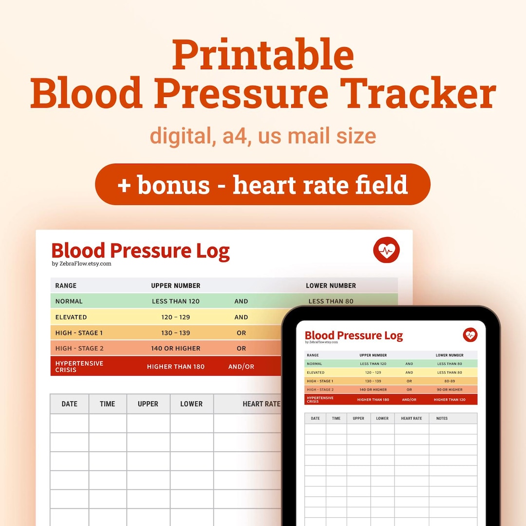 Blood Pressure Log: Heart Rate Tracker, AHA Chart (digital Download) - Etsy