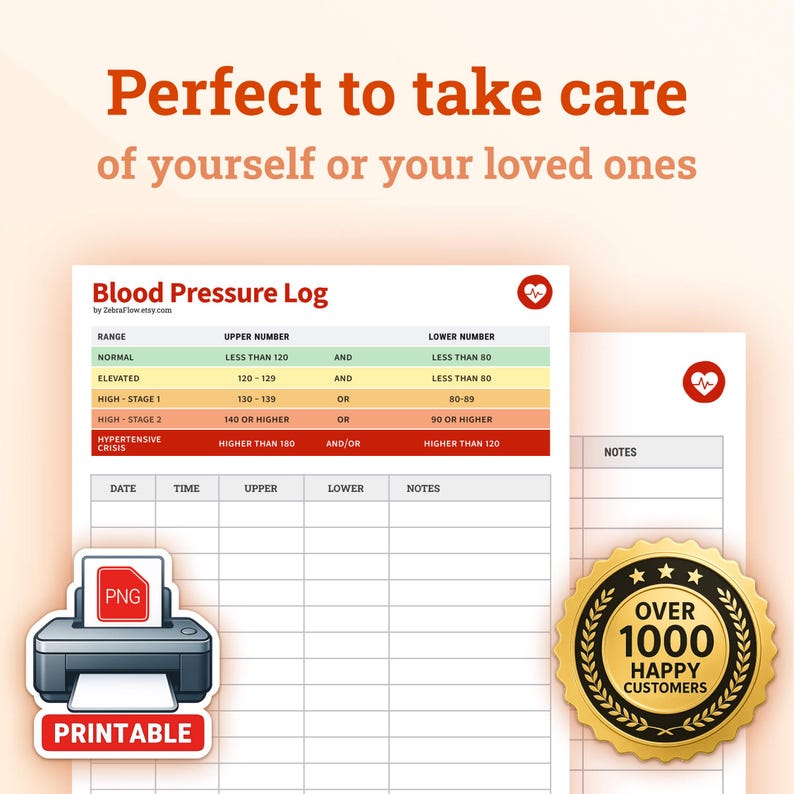 Blood Pressure Log: Printable, Daily Tracker, Digital, Health Journal ...