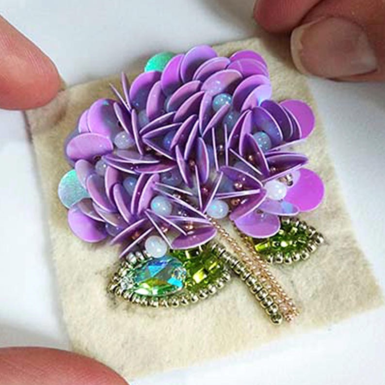 Beaded Brooch Hydrangea, Sequin Embroidery, DIY Jewelry Making Kit ...