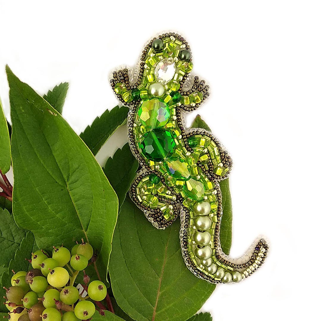Beaded Embroider Kit, Lizard Brooch, Needlework Beading, DIY Craft Kit ...