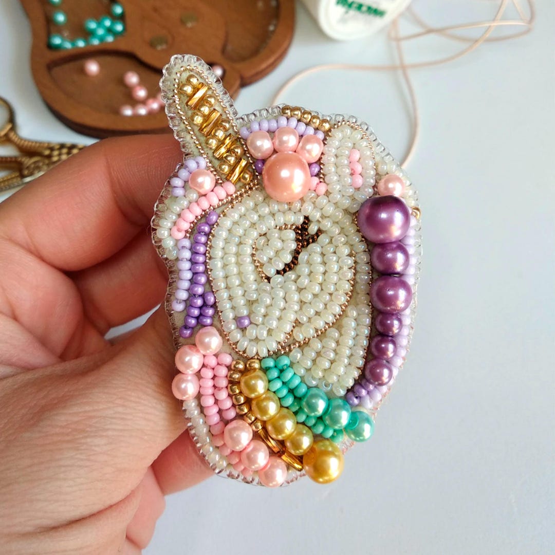 Unicorn Beaded Brooch DIY Kit – Bead Embroidery Kit for Beginners ...
