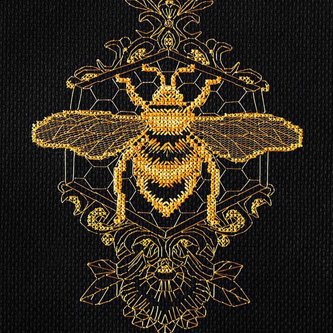 Golden Bee - Cross Stitch Kit, Queen Bee - Needlepoint Kit, Blackwork ...