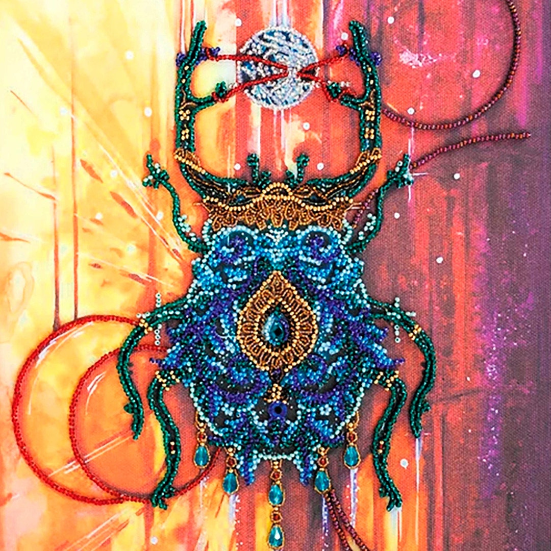 Bead Embroidery Scarab, DIY Beaded Insect, Bug Needlepoint, Craft Kit ...